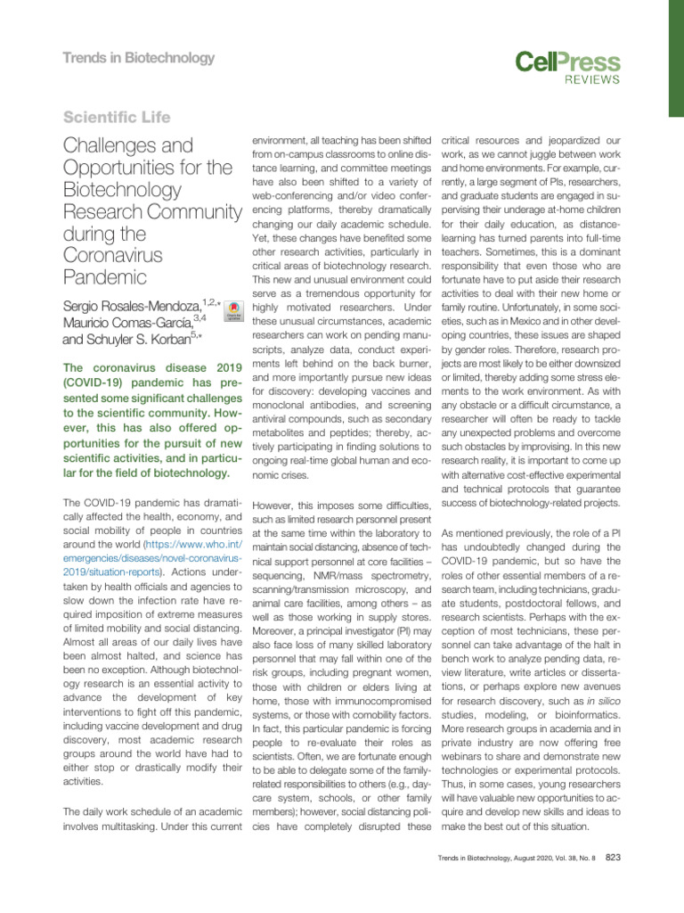 Biotechnology Research in COVID-19 | PDF | Pandemic | Health Sciences
