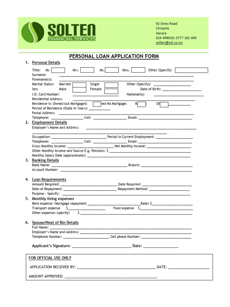Personal Loan Application Form Pdf Mortgages Loans
