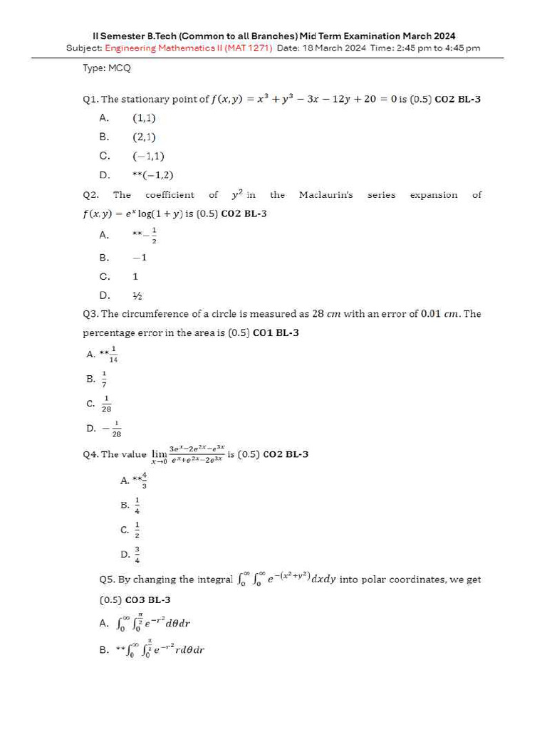 MAT-1271-CHM-1 Question Sheet | PDF