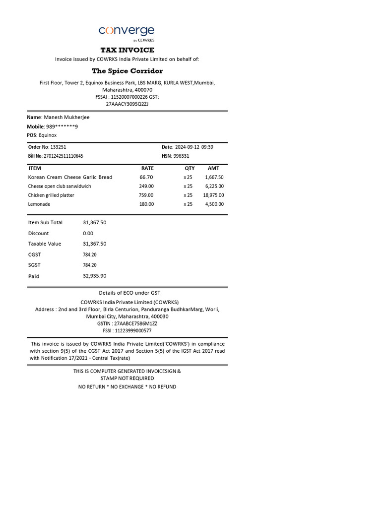 Converge Invoice | PDF