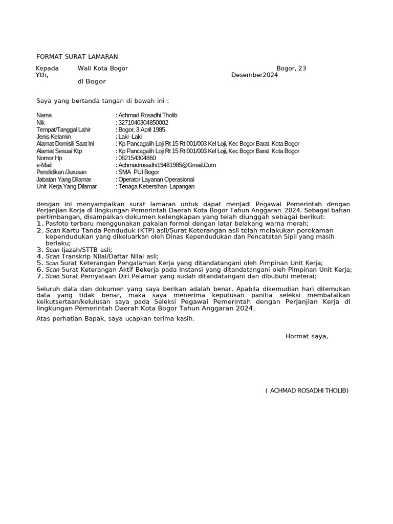 berkas lamaran on yadi | PDF