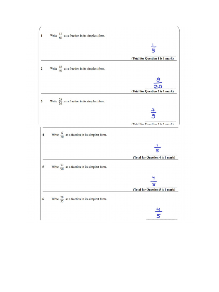 Homework Ms Thao Writing, Simplifying and Ordering Fraction | PDF
