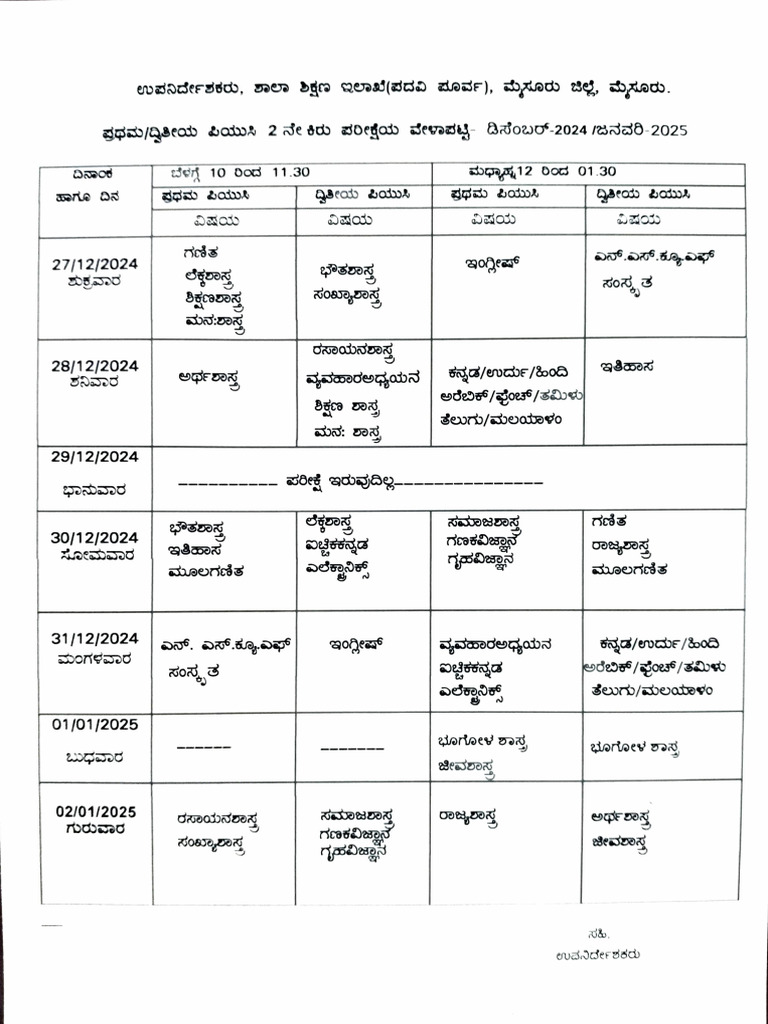 Time Table 2 ND Test - 2024-25 | PDF | Science
