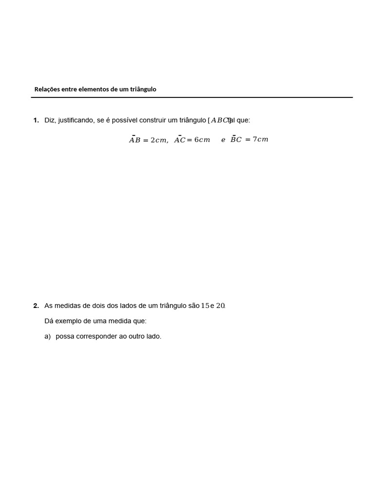 Ficha Matematica 5 Ano Relacoes Entre Elementos de Um Triangulo | PDF