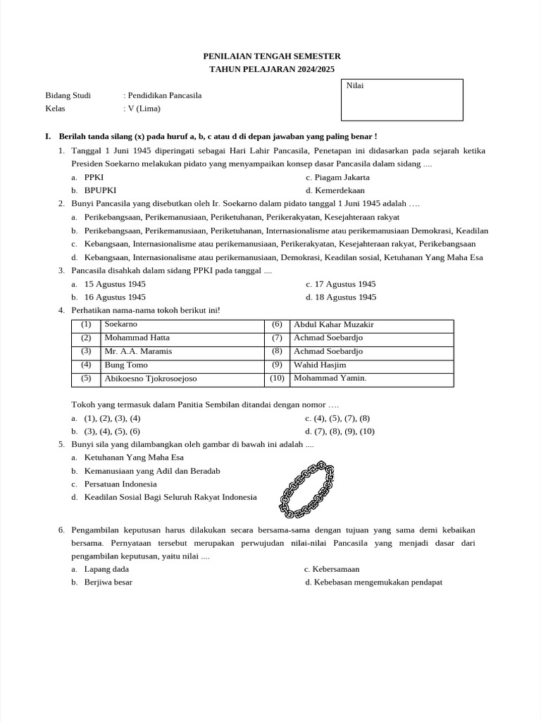 PTS Pend Pancasila Kelas 5 | PDF