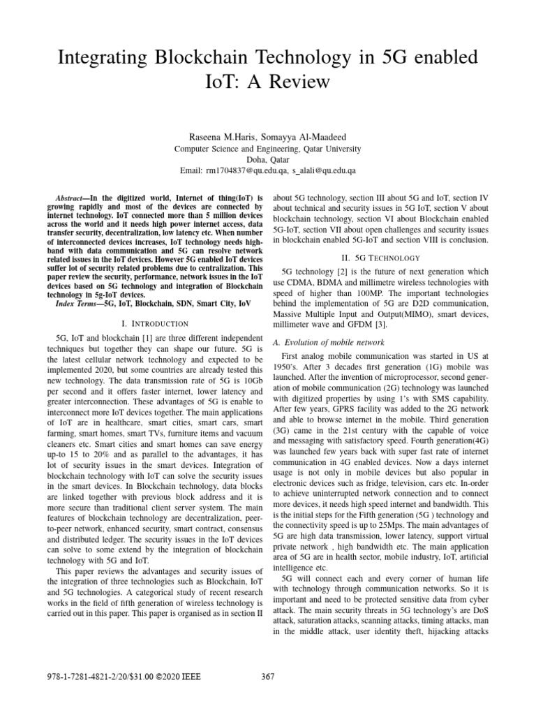 Integrating Blockchain Technology in 5G Enabled IoT A Review | PDF | Internet Of Things ...