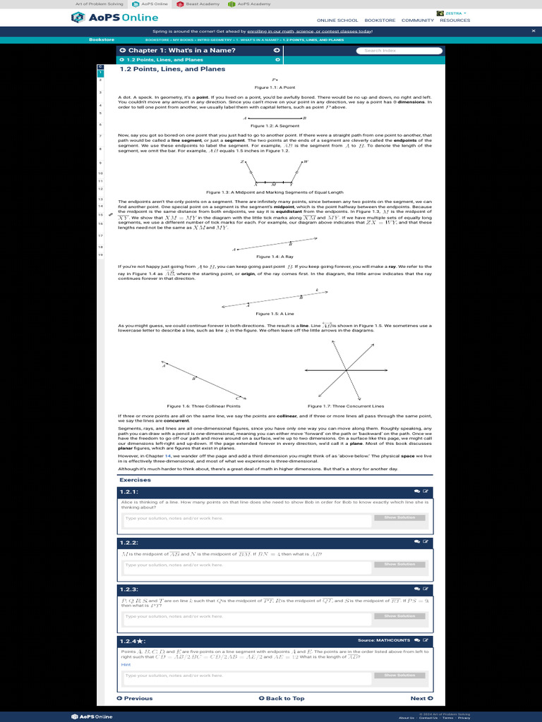 1.2 Points, Lines, and Planes - Art of Problem Solving | PDF | Line ...