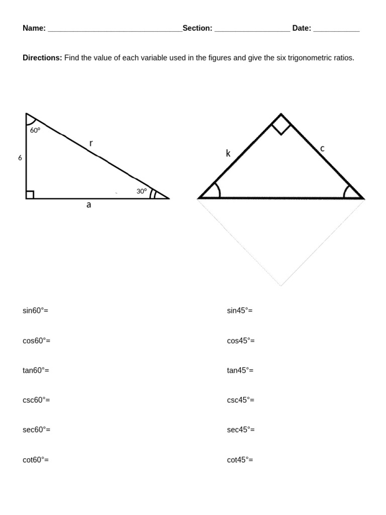 Quiz Special Right Triangles | PDF