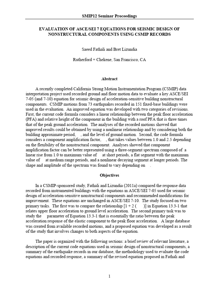 Evaluation of ASCESEI 7 Equations For Seismic Design of Nonstructural Components | PDF ...