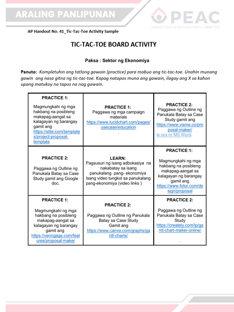 Tic-Tac-Toe Activity Sample | PDF