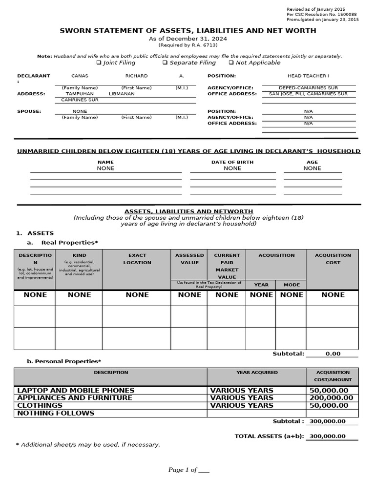2015 SALN Form | PDF