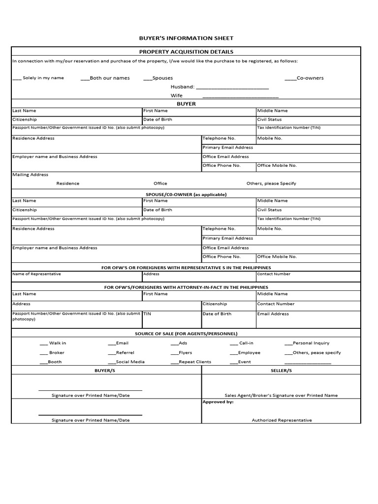 Buyer Information Form for Property Purchase | PDF | Identity Document ...