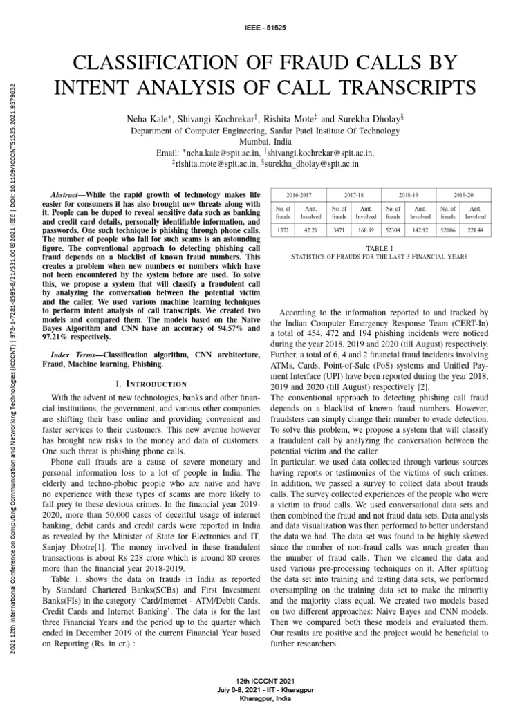 Fraud Call Classification via Intent Analysis | PDF | Phishing ...