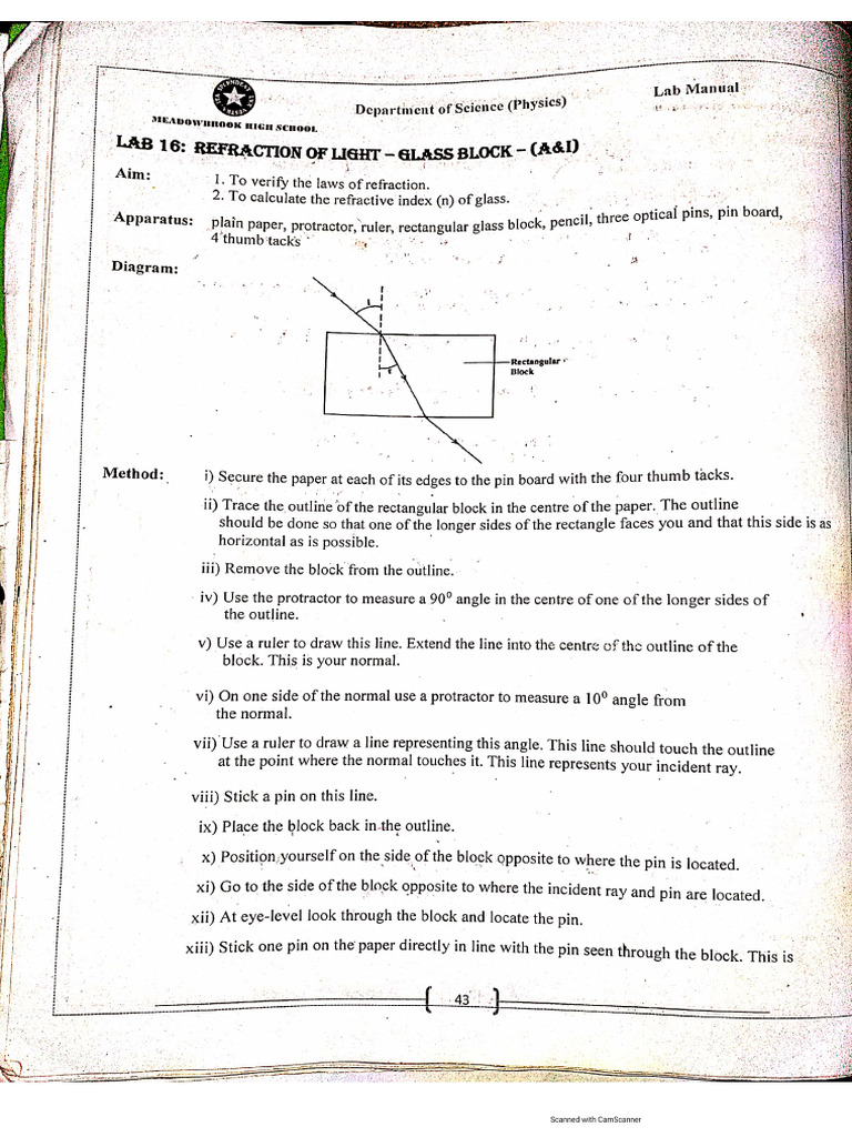 Lab 12 - Refraction | PDF