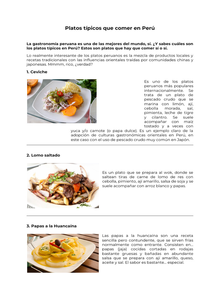Platos Típicos Que Comer en Perú | PDF | Cocina asiática | Alimentos