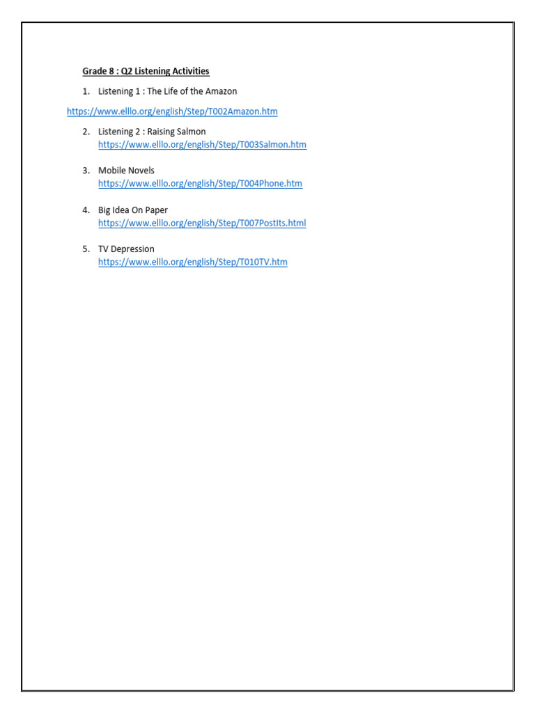Q2 Listening Lessons (Links) | PDF