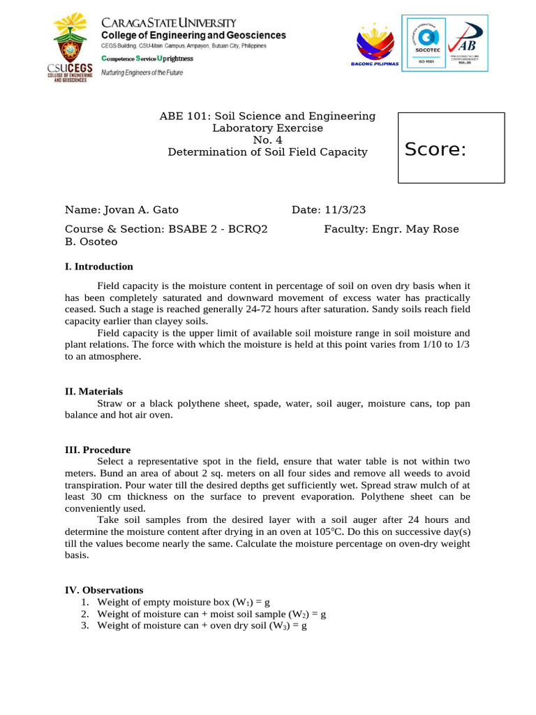 Soil Field Capacity Lab Guide | PDF | Soil | Physical Geography