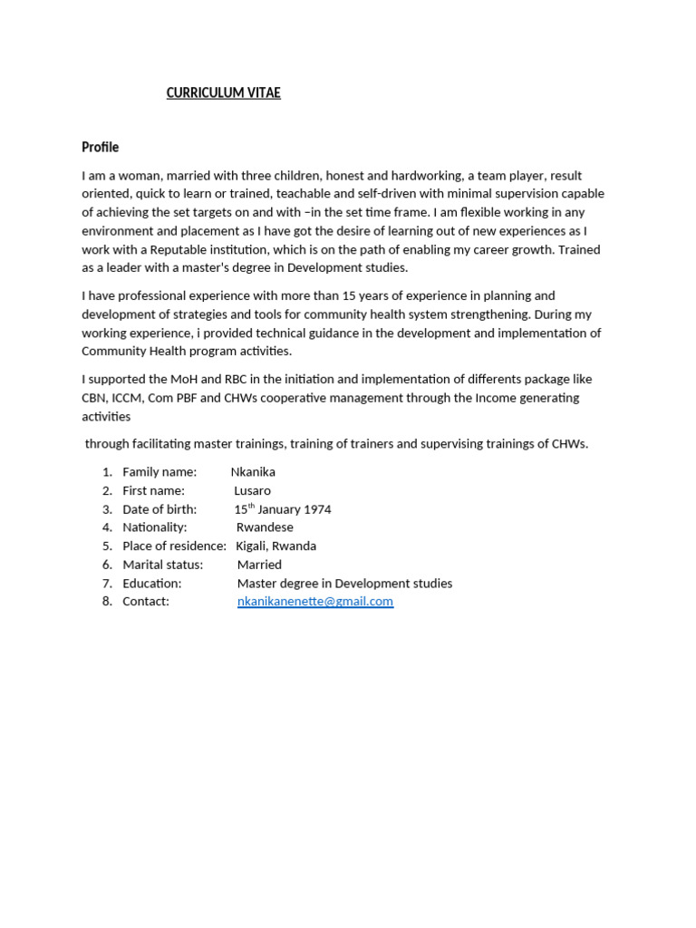 CURRICULUM VITAE Nenette 2023 | PDF | Rwanda