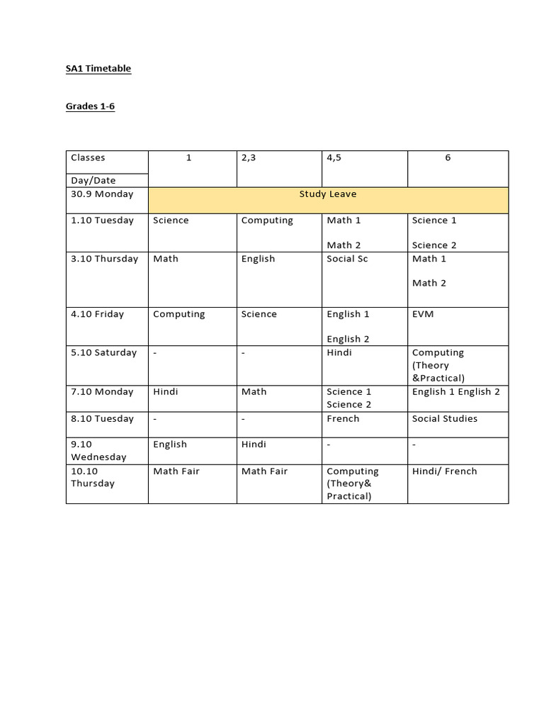 SA1 Timetable Grades 1-As Level - 1567342405856792578.SD - PDF | PDF | Qualifications