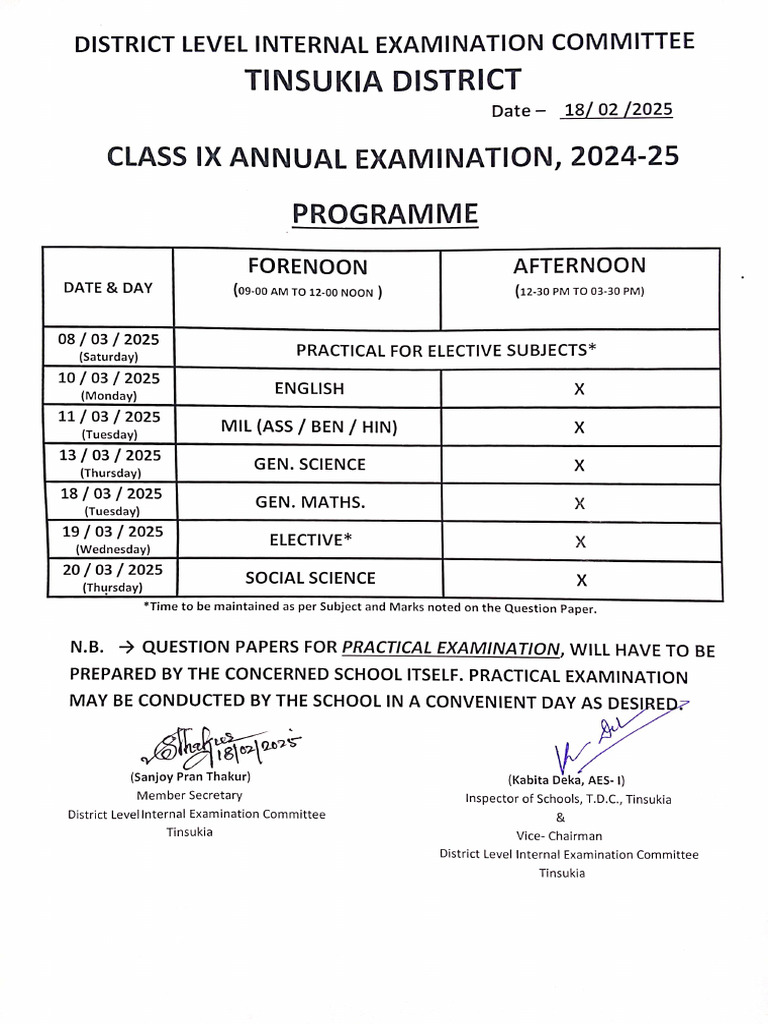 ROUTINE FOR CLASS IX ANNUAL EXAM., 2024-25 | PDF