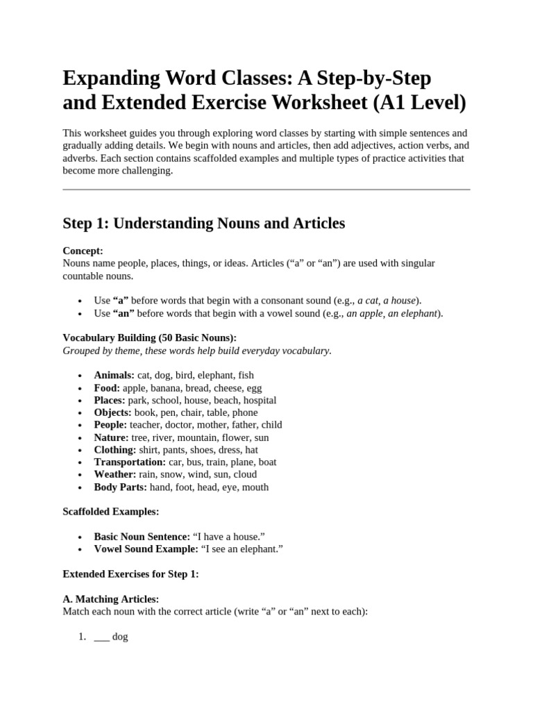 Word classes A1 Grammar Foundation | PDF | Adverb | Part Of Speech