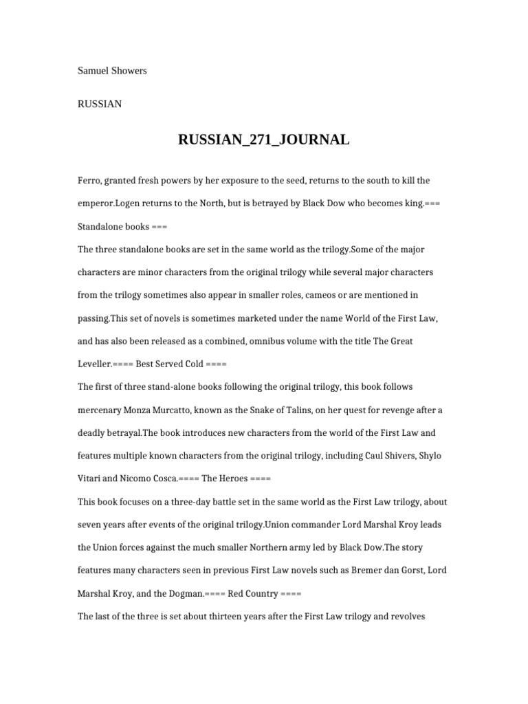 Russian 271 Journal | PDF