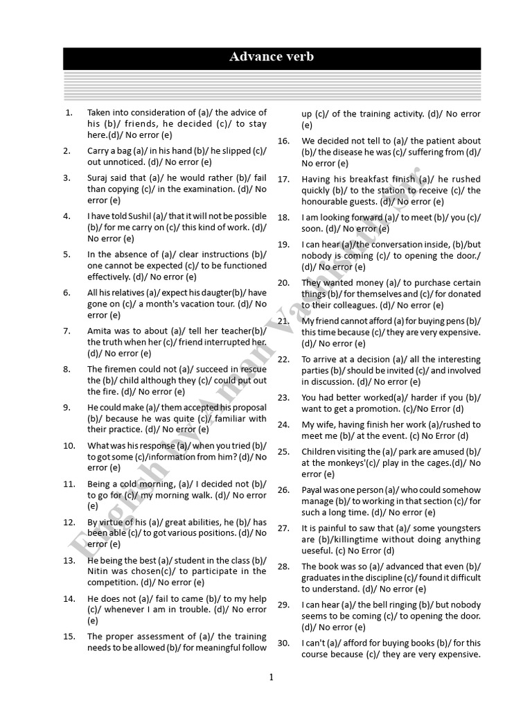 Advance Verb 1 | PDF