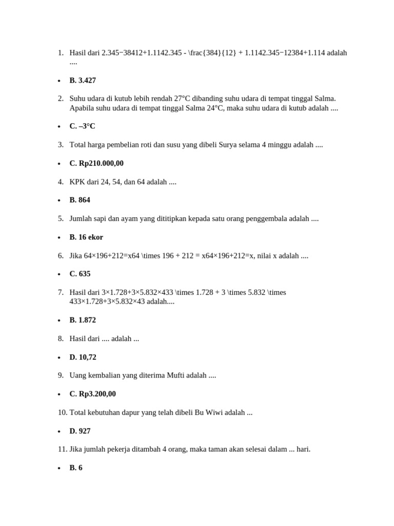 Kunci Jawaban MTK To 1 | PDF