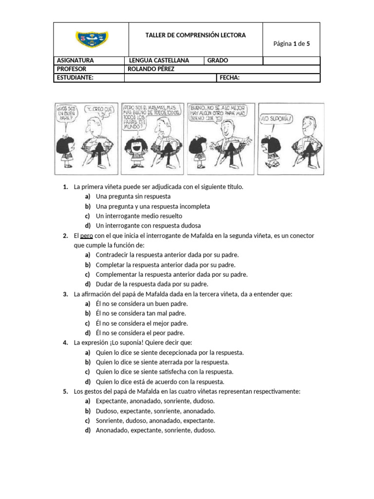 Comprensión Lectora Mafalda | PDF | Cómics