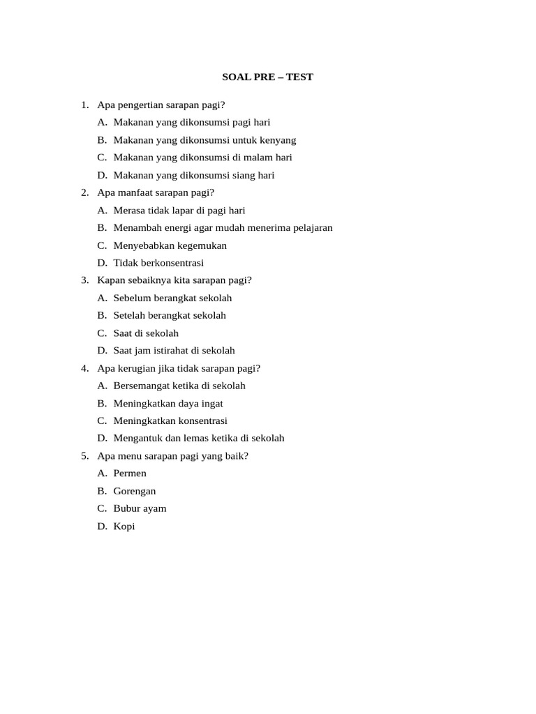 Soal Pre Post Test | PDF