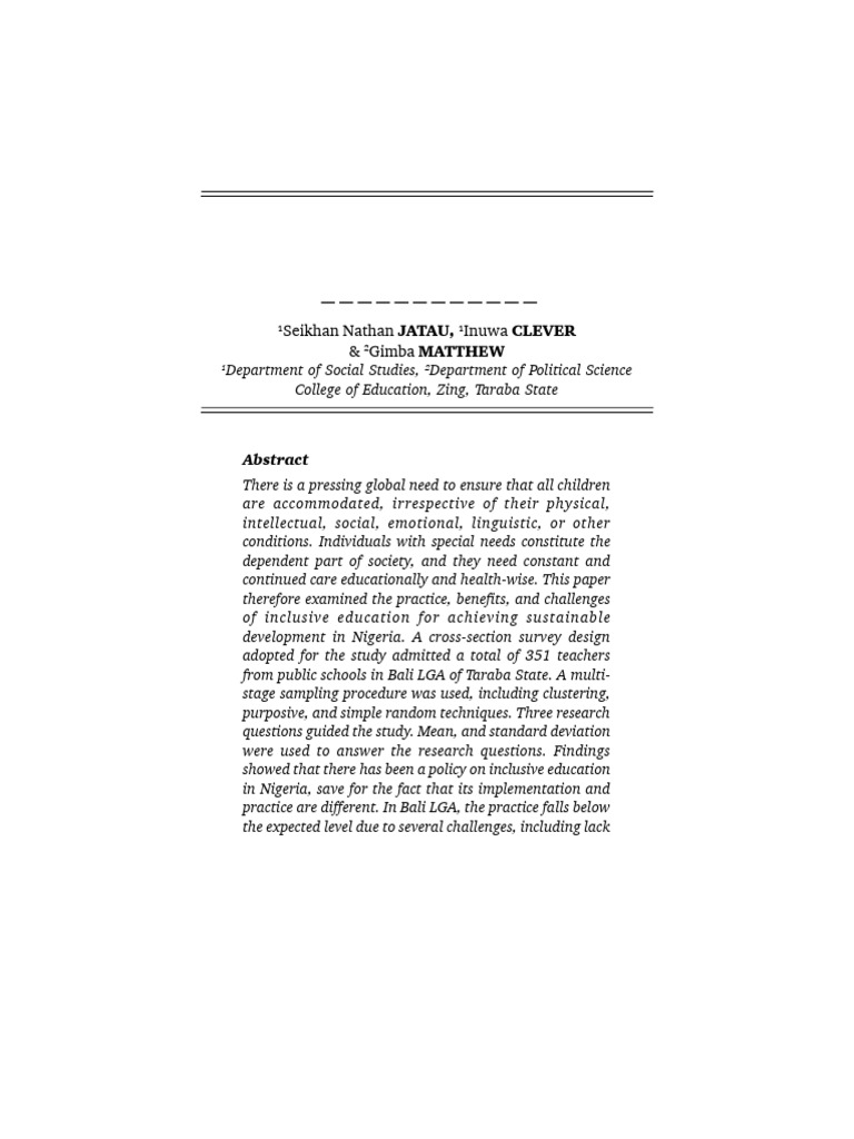 Inclusive Education in Bali, Taraba State | PDF | Inclusion (Education ...