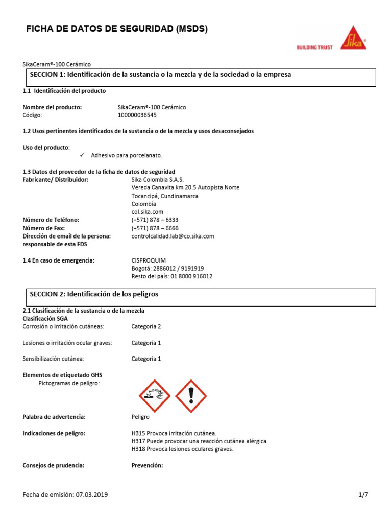 SikaCeram®-100 Cerámico | PDF | Agua | Residuos