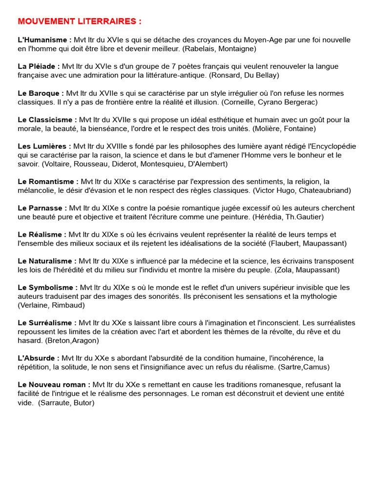 Mouvements littéraires en France | PDF | Romantisme | Romans