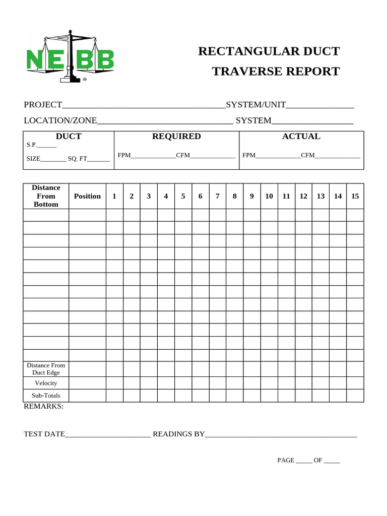 Rectangular Duct Traverse Report | PDF