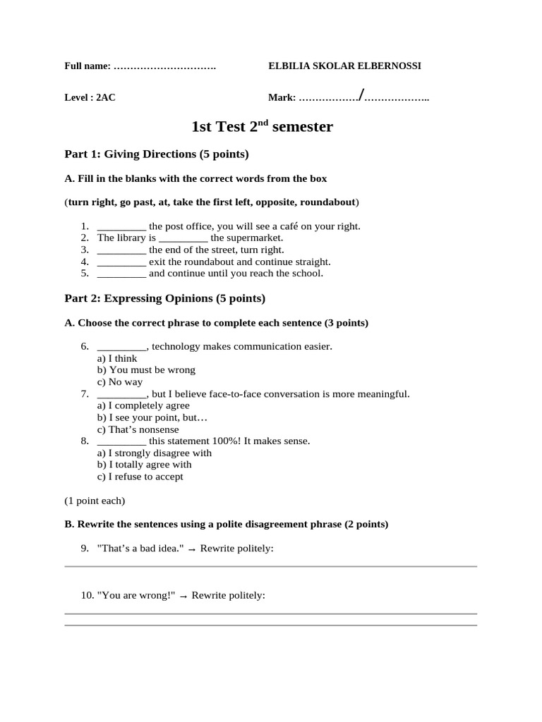 Test 2ac 2nd Semester | PDF