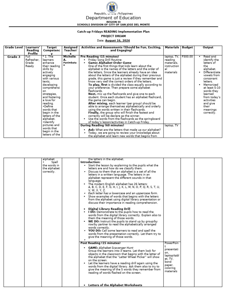 Cuf-Sip-Reading-August 16, 2024 | PDF | Alphabet | Written Communication