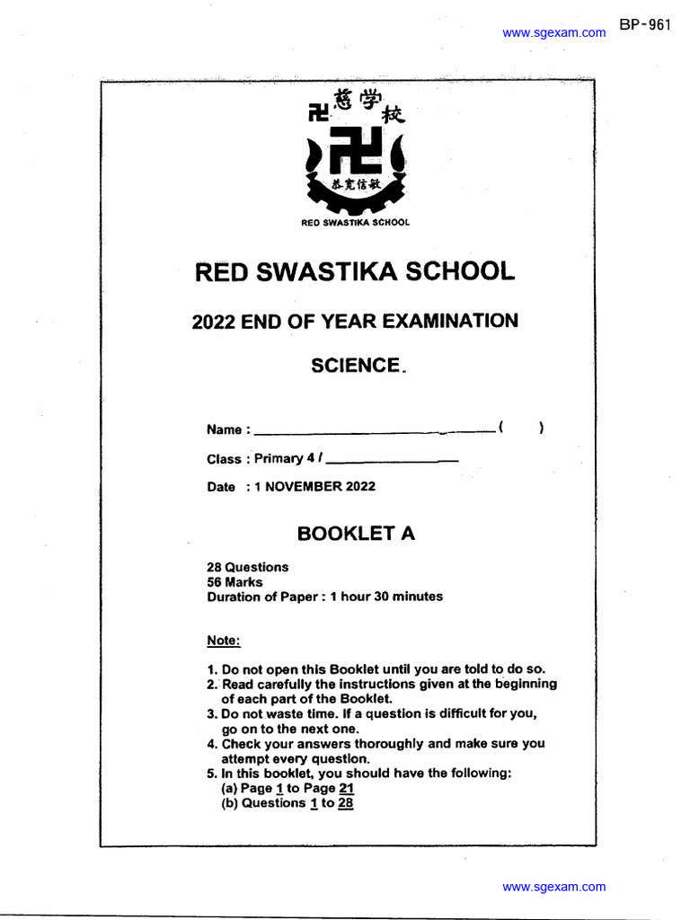 2022-P4-Science-Semestral Assessment 2-Red Swastika | PDF