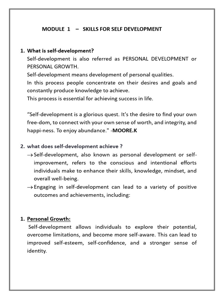 Module 1 Skills For Self Development | PDF | Swot Analysis | Personal Development