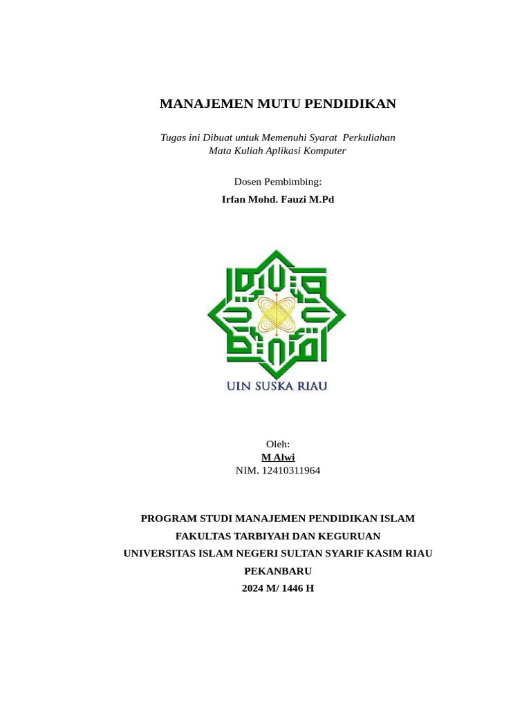 Manajemen Mutu Pendidikan - M Alwi | PDF