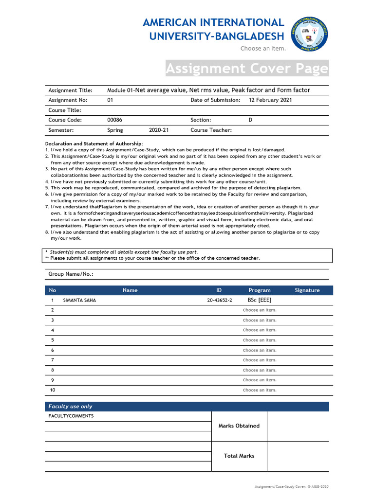 AIUB Assignment Cover Sheet | PDF | Plagiarism