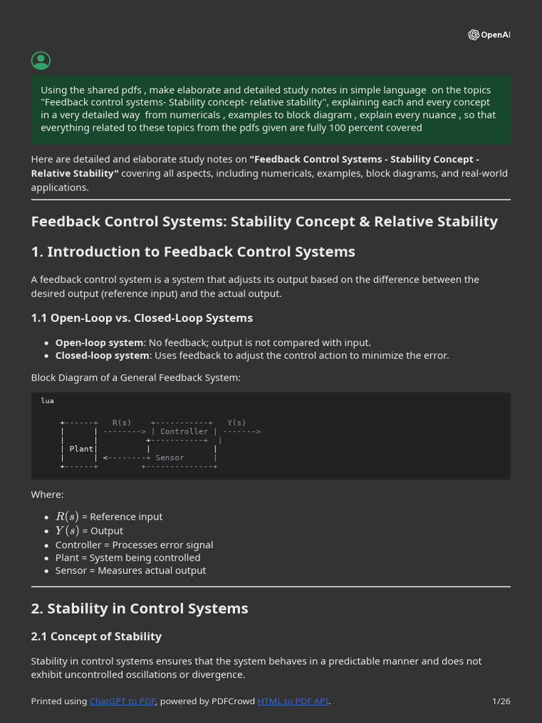 Feedback Control Systems - Stability Concept & Relative Stability | PDF | Operational Amplifier ...