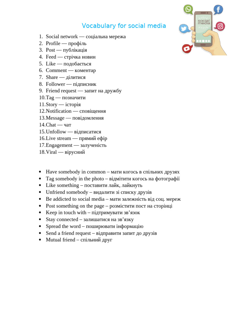 Vocabulary for social media | PDF