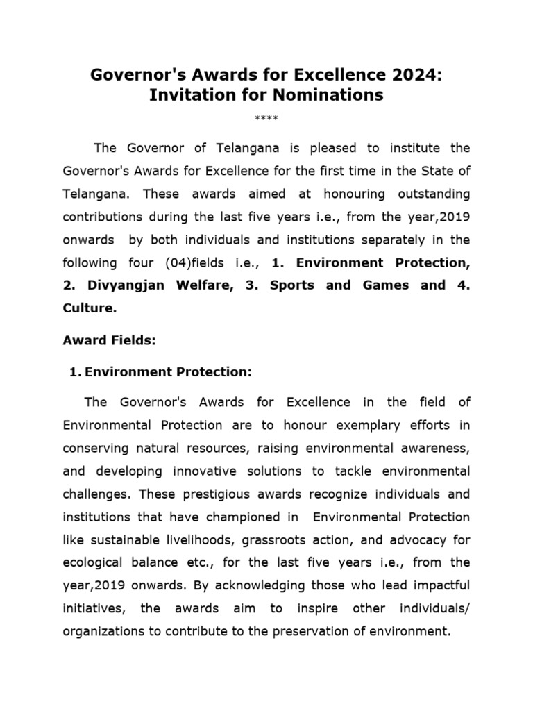 Governor Awards For Excellence-Invitation For Nominations Guidelines ...