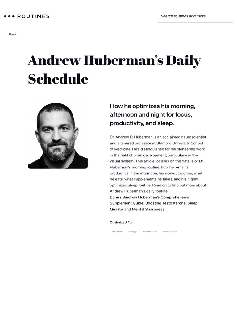 Andrew Huberman's Daily Routine Guide | PDF | Sleep | Intermittent Fasting