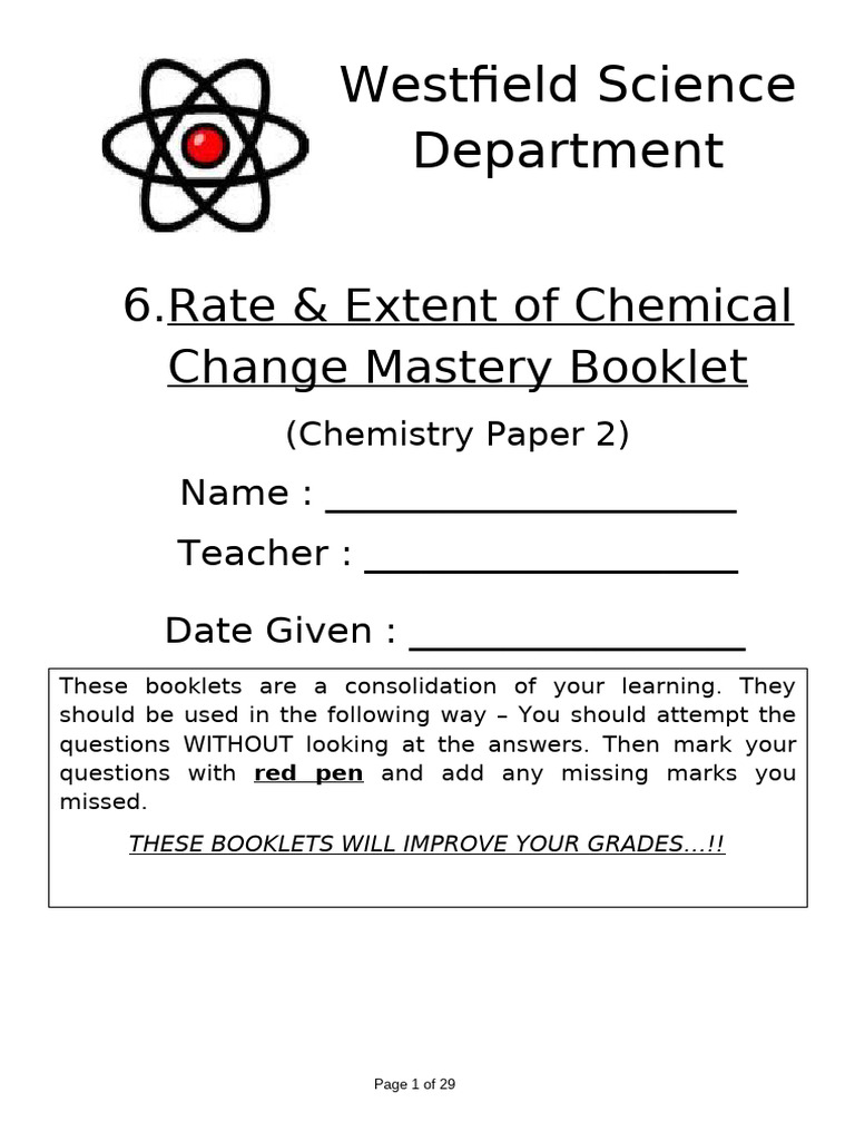 Y11 Chemistry Rates of Chemical Change Paper 2.196246493 | PDF ...