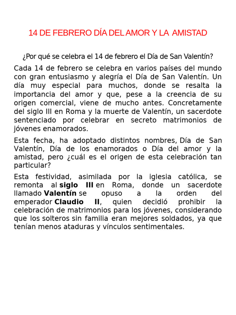 14 de Febrero Del Amor y La Amistad | PDF