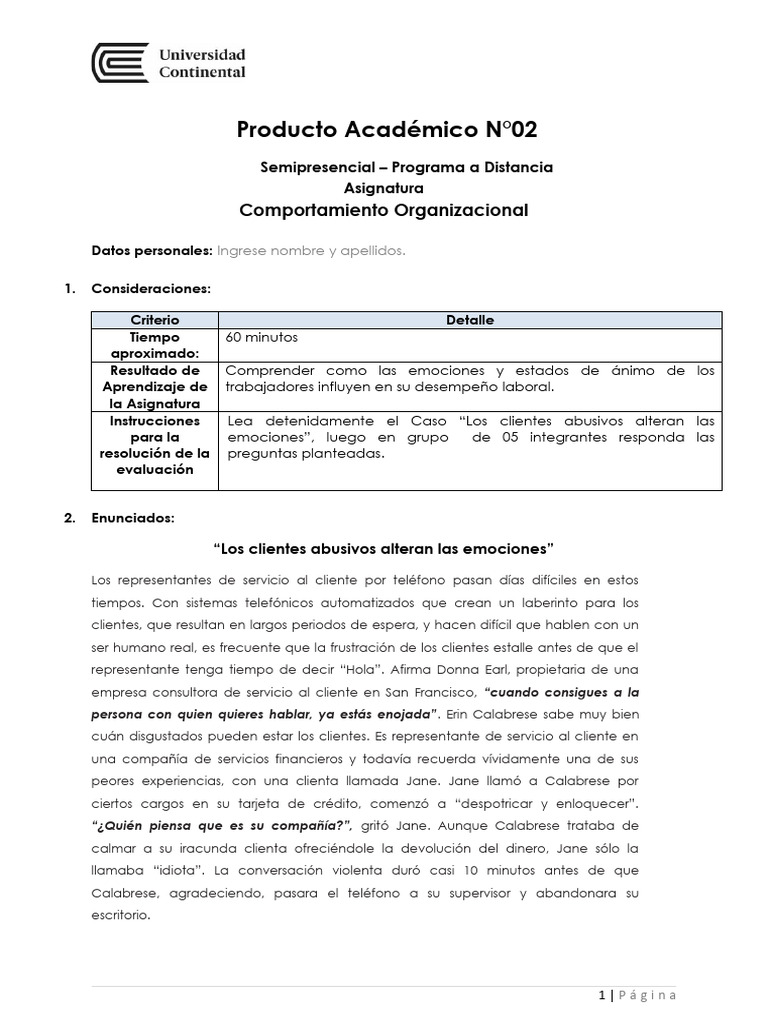 PA02 Comportamiento Organizacional - Tagged | PDF | Las emociones ...