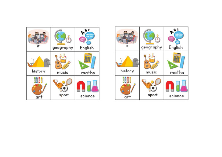 bingo school subjects | PDF