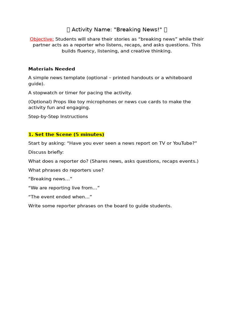 Breaking News Story Activity | PDF | Human Communication