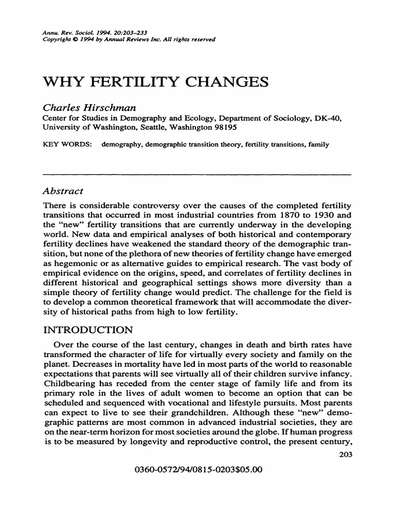 Hirschman-1994 | PDF | Total Fertility Rate | Fertility
